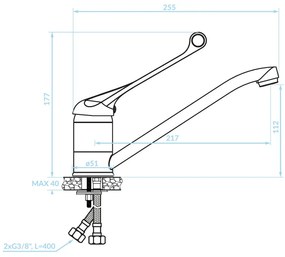Kuchinox Madera, dřezová baterie s lékařskou pákou, chromová, LAV-BQM_06MD