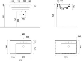 GSI GSI, NUBES keramické umyvadlo 80x50cm, s odkládací plochou vlevo, bílá ExtraGlaze, 9630111