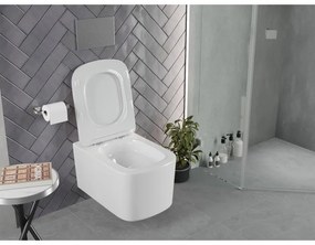 Mexen Vivo, závěsná WC mísa 555x370x335 mm, Rimless Tornádo + WC sedátko z duroplastu, bílá lesklá, 30610200T