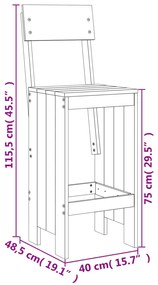 Barové stoličky 2 ks 40x48,5x115,5 cm masivní dřevo douglasky