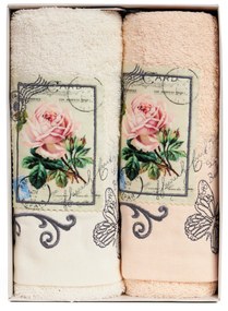 Tegatex Dárkový set 2 ručníků - růžičky růžová béžová
