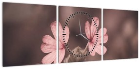 Obraz růžového květu (s hodinami) (90x30 cm)