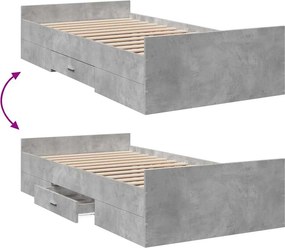 Rám postele se zásuvkami betonově šedý 75 x 190 cm kompozit 3280352