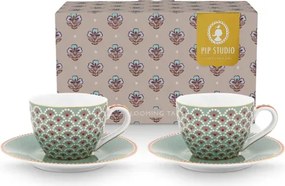 Pip Studio Blooming Tales sada 2ks šálků s podšálky 100ml, modré (Sada 2 ks espresso šálků s podšálky )