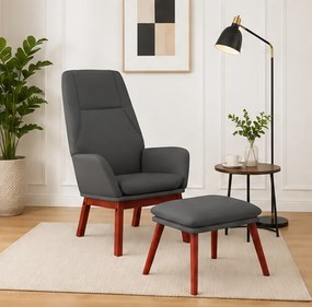 relaxační křeslo, s podnožkou, odpočinkové, masivní kaučukovník/kov/textil, 95x76x71 cm, nohy tmavé/tmavě šedá, Dekorino KR20260085
