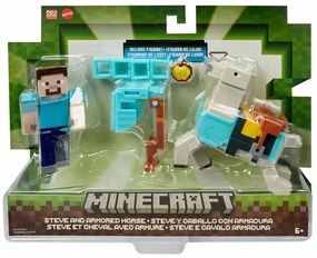 Minecraft 8 cm figurka dvojbalení steve a obrněný kůň, mattel hdv39