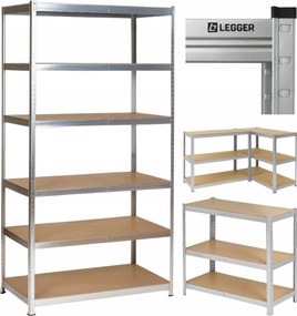 Kovový Skladový Regál Legger – 6 Polic – Nosnost 1050 Kg – 222 x 110 x 50 CM