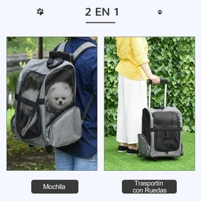 PawHut 2-v-1 Přenosná Taška pro Mazlíčky s Koly a Hliníkovou Rukojetí - 16,5x9,8x21,7 palců