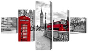 Vícedílný obraz Červená Telefonní Budka V Londýně A Big Ben Nedostatek Nedostatek Plátno Canvas 150x90