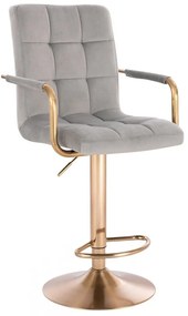 LuxuryForm DESIGN Barová židle VERONA GOLD VELUR na zlaté kulaté podstavě - světle šedá