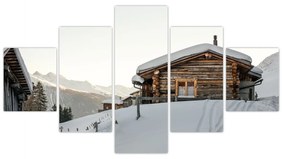 Obraz - horská chata ve sněhu (125x70 cm)
