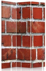 Ozdobný paraván Textura stěny Brick - 110x170 cm, třídílný, obustranný paraván 360°