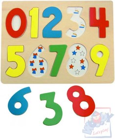 WOODY DŘEVO Puzzle vkládací číslice s beruškami na desce 90325