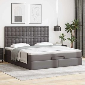 Osmanský rám postele s matrací šedá 200x200cm umělá kůže 3313024