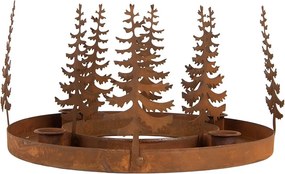 Kovový rustikální svícen adventní věnec se stromky Candle Rust - Ø 30*15 cm