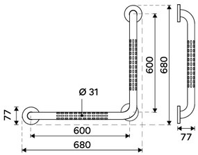 Nimco Nerezové madlo lomené 600 mm - BMLC 906060-90, černé