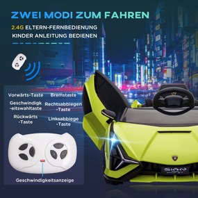 HOMCOM Dětské auto, 2 jízdní režimy, Lamborghini SIAN SUV auto na hraní, elektrické auto s dálkovým ovládáním, hudba (MP3/USB), 37-60 měsíců, zelené …