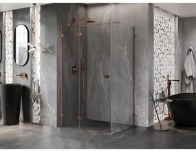 Mexen Lunar T, sklápěcí sprchový kout levý 110 x 70 cm, 8mm čiré sklo, profil růžové zlato, 834T-110-070-60-00-L