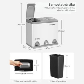 Koš na třídění odpadu SORT 24l (3x8l), šedá/bílá SongmicsHome