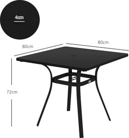 Outsunny zahradní stůl jídelní čtvercový s otvorem pro slunečník pro 4 osoby, polštář na nohy do 70 kg, ocelová černá 80x80x76cm pro terasu a balkon …