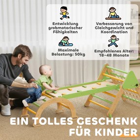 AIYAPLAY 8v1 Montessori lezecký rám Indoor dřevěný lezecký trojúhelník s lezeckým obloukem, oboustranná skluzavka, zelená