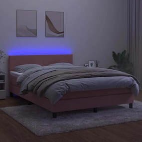 Box spring postel s matrací a LED růžová 140x200 cm samet 3134290