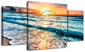 Gario Obraz s hodinami Západ slunce v Cancúnu Mexiko - 3 dílný Rozměry: 80 x 40 cm