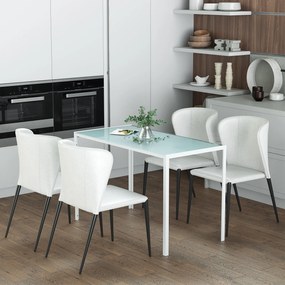 HOMCOM Skleněný Jídelní Stůl Obdélníkový pro 4-6 Osob s Metalickými Nohami Multifunkční do Kuchyně a Obývacího Pokoja 120x60x75 cm Bílý | Aosom