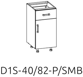 D1S-40/82 dolní skříňka s zásuvkou P/S - L/S kuchyně Hamper Zvolte stranu: pravé provedení, Barva korpusu skříněk: Bílá alpská, Barva dvířek: Dub Lancelot