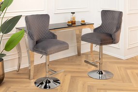 Designová barová židle Queen Lví hlava šedý samet