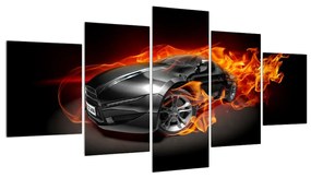 Obraz auta v ohni (150x80 cm)