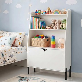 Costway Montessori dřevěná dětská polička s 3 otevřenými přihrádkami a 2 dvířky