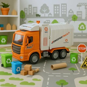 LEAN Toys Popelářské auto městské se světly a zvuky, oranžové