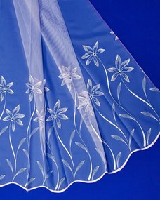 Českomoravská textilní organzová záclona V710 vyšívané květy, s bordurou, bílá, výška 160cm ( v metráži)