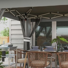 Skládací altán Outsunny cca 3 x 3 m, altán s LED, 4 síťové závěsy, boční stěna, zahradní altán s vakem na vodu, dvojitá střecha, taška na přenášení, …