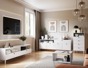 TV stolek s policí a skříňkami DULLUM 200x58cm, bílý