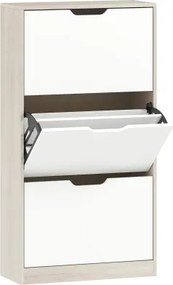 HOMCOM úzká botníková skříň s 3 klapacími dveřmi, botníková skříň do předsíně pro 18 párů bot, 62,5 x 26 x 117,5 cm, dub a bílá