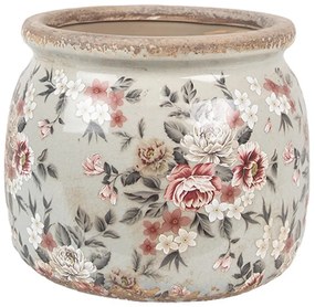 Zelený keramický dekorační květináč s květy Floria M - Ø 16*13 cm