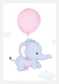 Plakát zvířátka sloník na balónku - Obraz, Plakát Velikost: A3 - 29,7x42 cm, Volba rámu: s bílým rámem