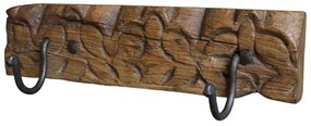 Hnědý antik věšák z recyklovaného dřeva s háčky Grimaud - 43*13*10 cm