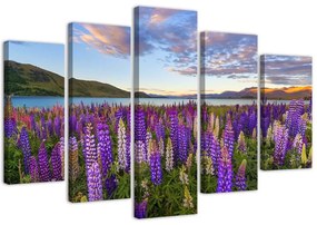 Obraz na plátně pětidílný Levandulové jezero Květiny - 150x100 cm