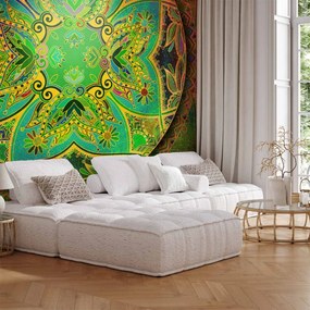 Fototapeta Mandala - pravidelný orientální motiv se zeleným vzorem a prvky zlata