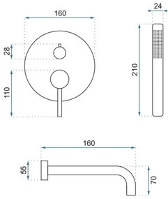 REA-B7503 - Vanová sada s podomítkovou baterií LUNGO broušená zlatá