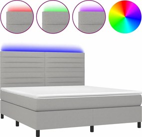 Box spring postel s matrací a LED světle šedá 160x200 cm textil 3134965