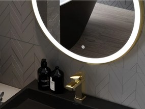 Mexen Esso, kulaté LED podsvícené koupelnové zrcadlo 100 cm, 6000K, topná podložka proti zamlžování, zlatý rám, 9825-100-100-611-50