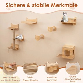 Costway 6 PCS lezecká stěna Škrabadlo pro kočky s platformami Mísa Houpací síť