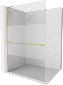 Mexen Kioto+ L, sprchová zástěna Walk-In s poličkou a věšákem 90 x 200 cm, 8mm čiré sklo-námraza, zlatý matný profil, 800-090-123-55-35