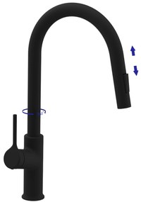 Invena Farsala, dřezová baterie s výsuvnou 2-funkční výlevkou h-433, černá matná, INV-BZ-40-U04-S