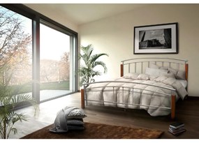 TEMPO Manželská postel, dřevo olše/stříbrný kov, 140x200, MIRELA