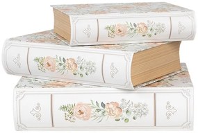 Sada 3 bílých úložných boxů ve tvaru knihy s oranžovými květy – 29x24x7/25x20x6/22x16x5 cm